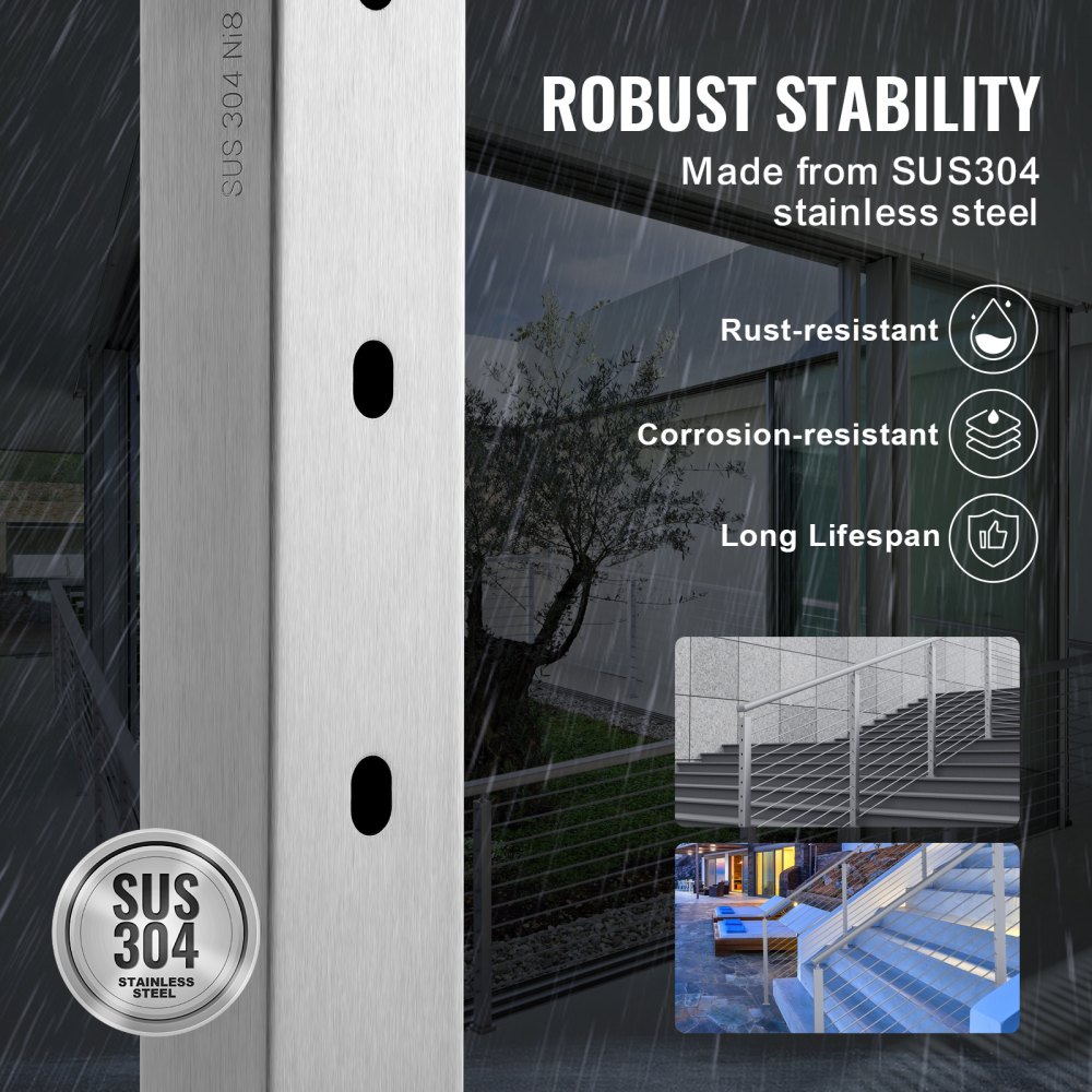 VEVOR VEVOR Cable Railing Post Deck Railing 36x1x2" Silver Post w/ Pre ...