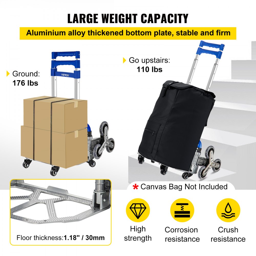 VEVOR Stair Climbing Cart, 15.4" x 10.6" Folding Hand Truck, 176 LBS ...