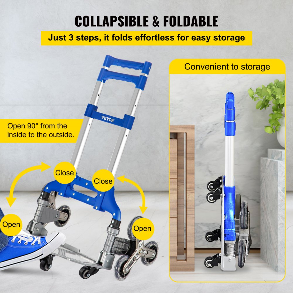 VEVOR Stair Climbing Cart, 15.4" x 10.6" Folding Hand Truck, 176 LBS ...