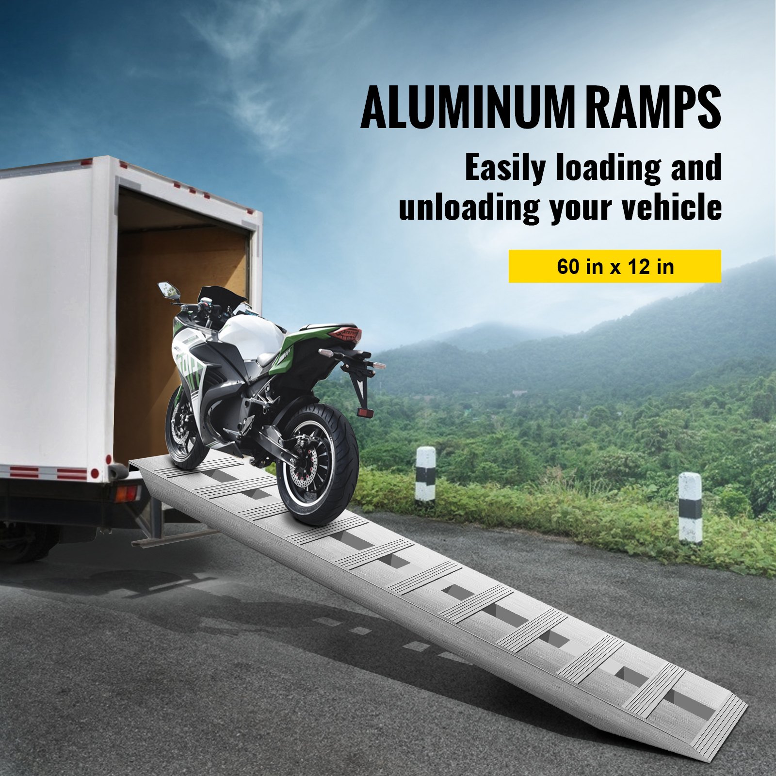 VEVOR 60'' X 12'' Aluminum Trailer Ramps 6000LBS Total Beavertail Hook ...