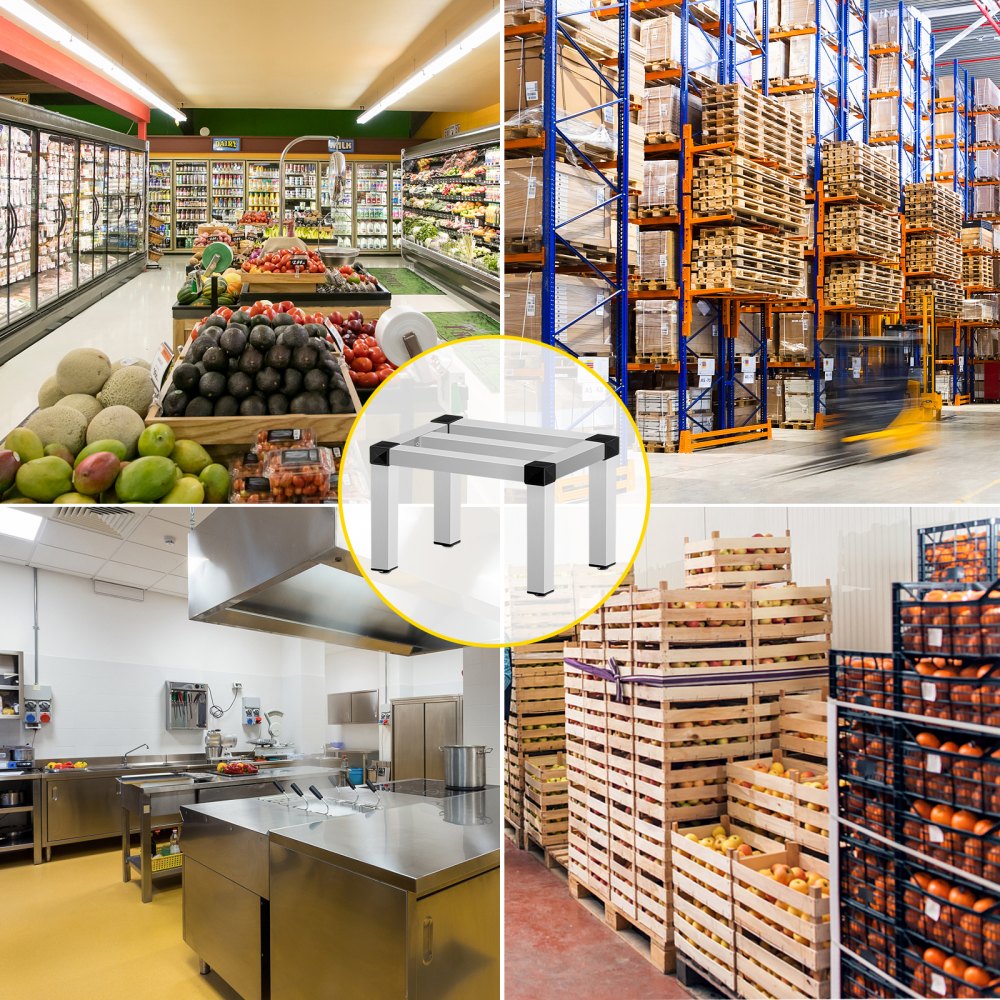 VEVOR Aluminum Dunnage Rack, 24'' x 14'' Commercial Floor Food Shelf, 8 ...