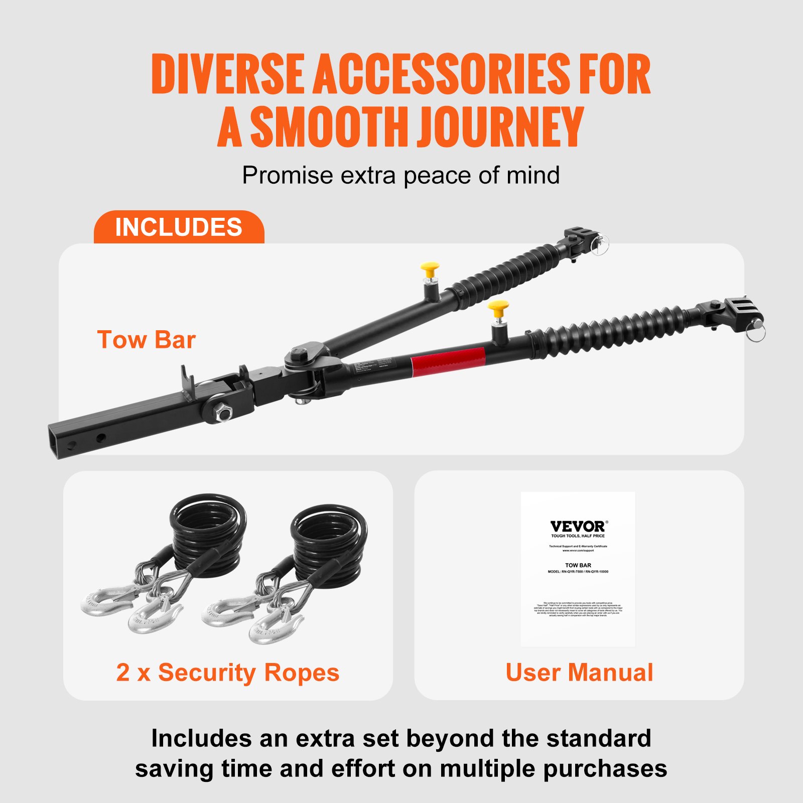 Vevor Tow Bar 10000 Lbs Towing Capacity With Ropes Powder Coating