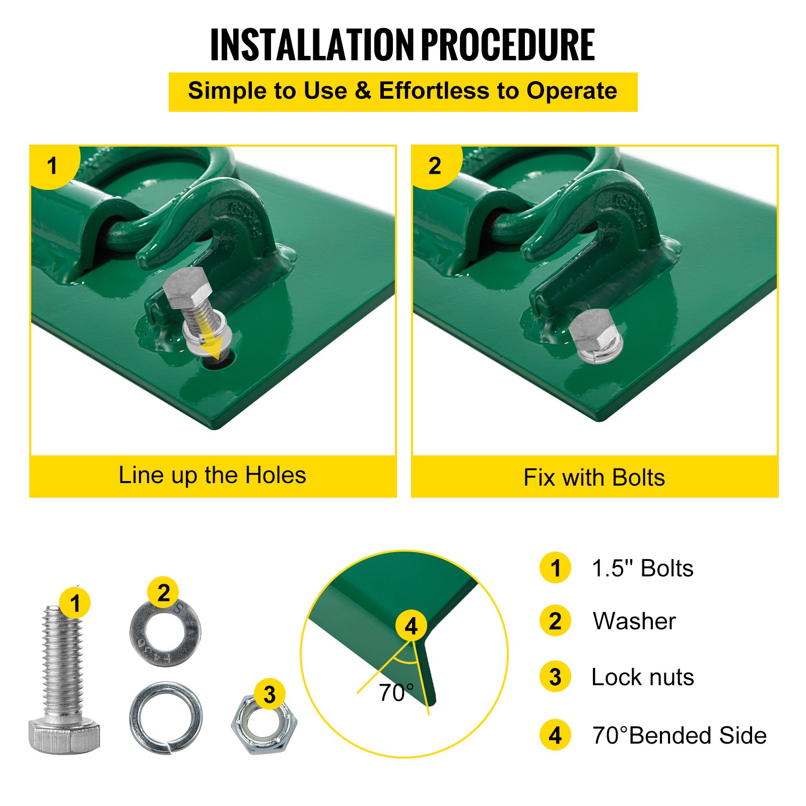 VEVOR Tractor Bolt on Hooks, 1/4\" Compact Bolt on Grab Hooks, Max ...