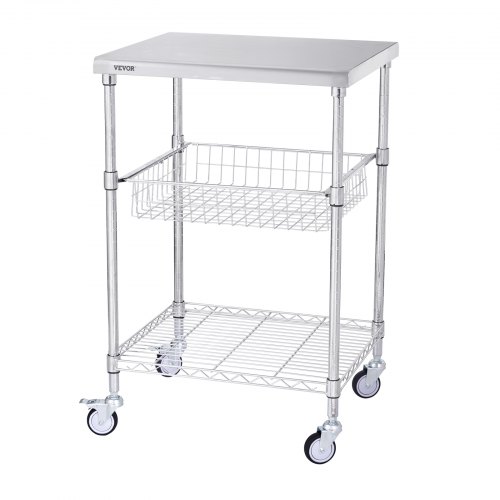 VEVOR 3-Tier Utility Cart Rolling Cart on Wheels 24"x20"x36.6" 470 LBS ...