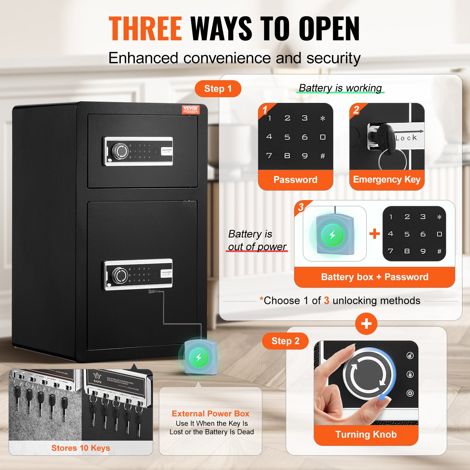 VEVOR Double Doors 4.5 cu.ft Safe Box with Key Lock & Password, Safe ...