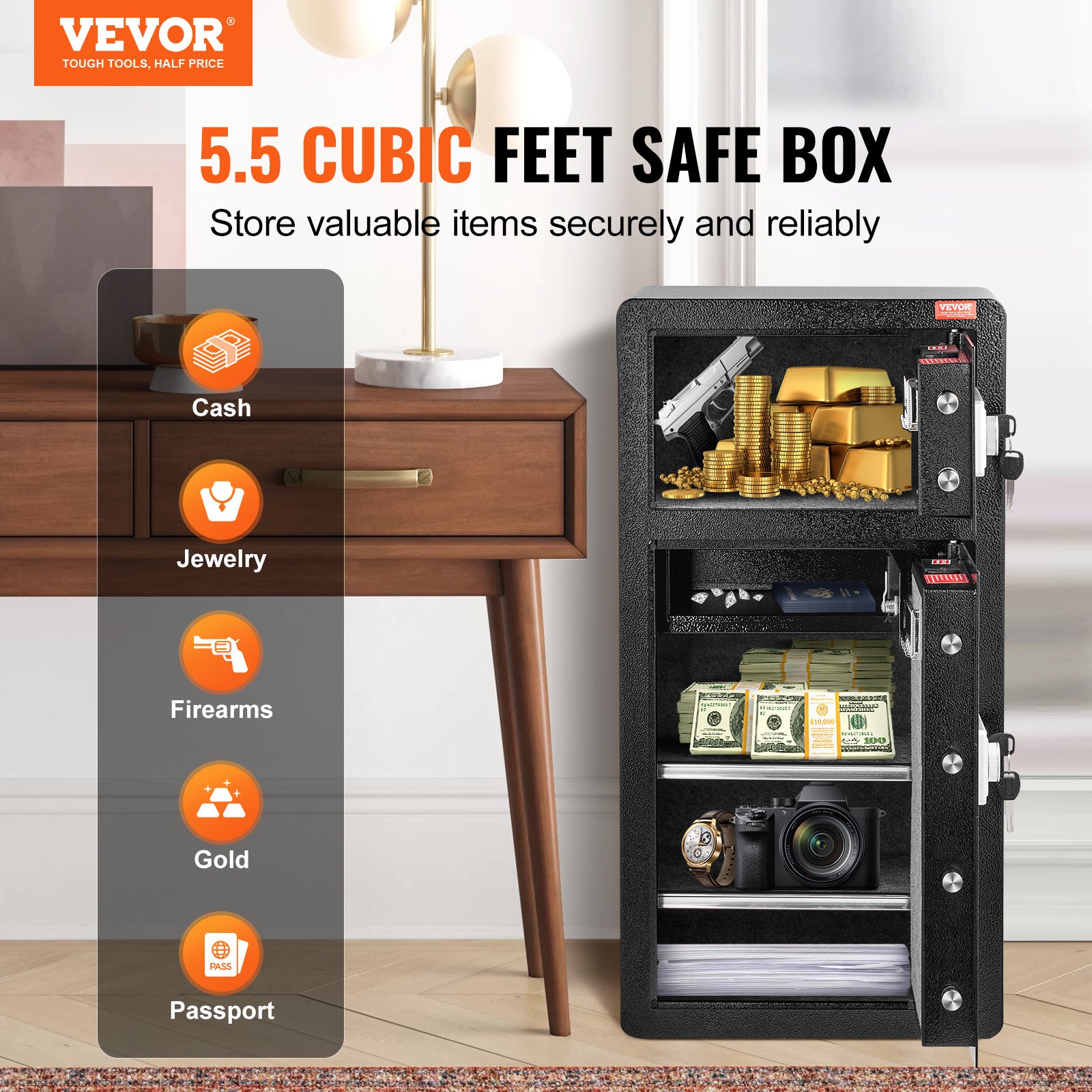 VEVOR Double Door 5.5 cu.ft Safe Box with Key Lock Password Cabinet ...
