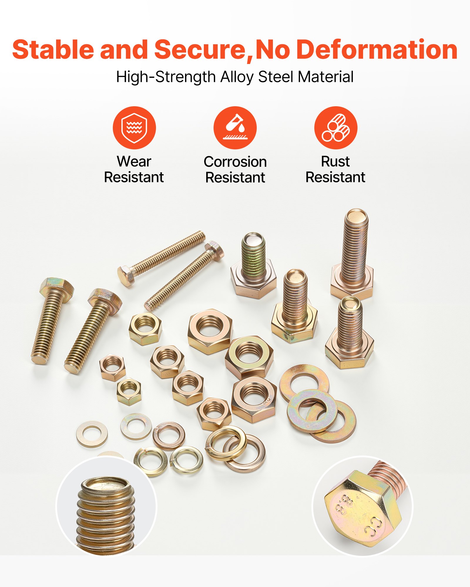 VEVOR Assorted Nuts and Bolts Kit – 906-Piece, Grade 8.8
