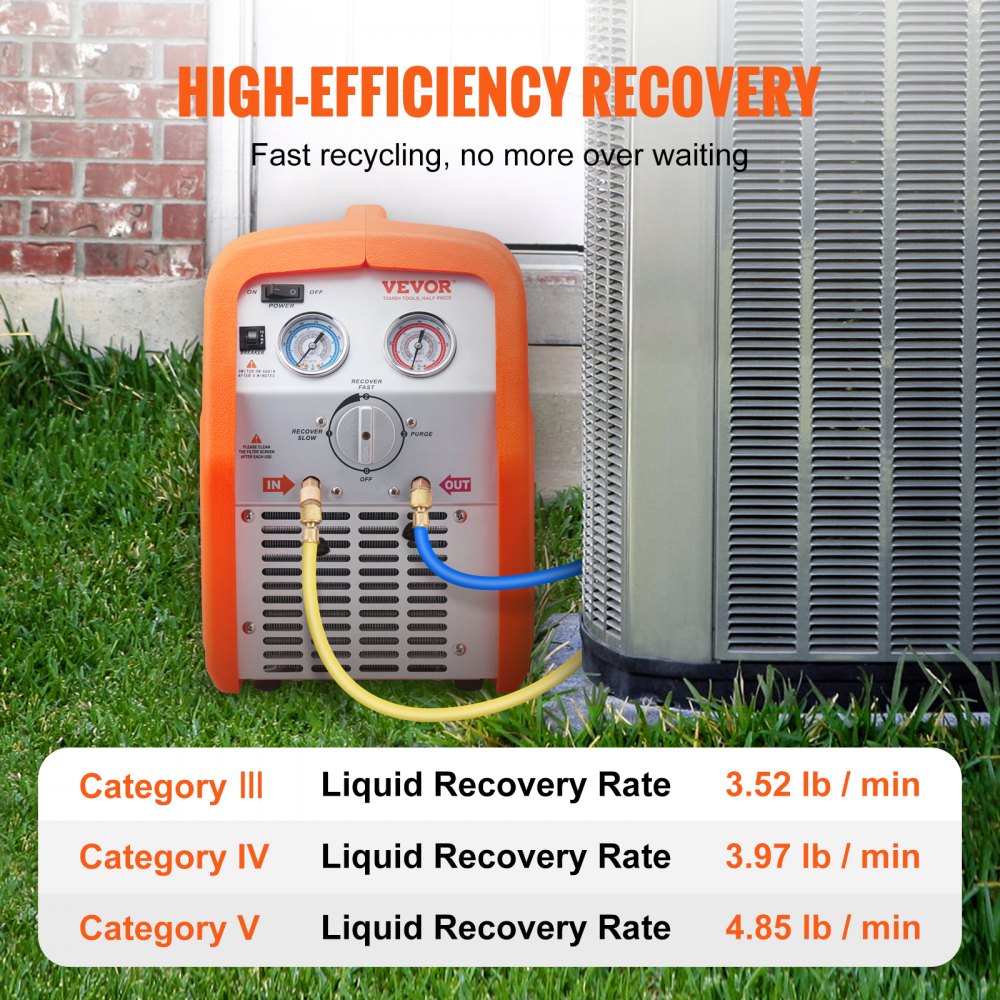 VEVOR Portable 3/4 HP Refrigerant Recovery Machine - AC Recovery ...
