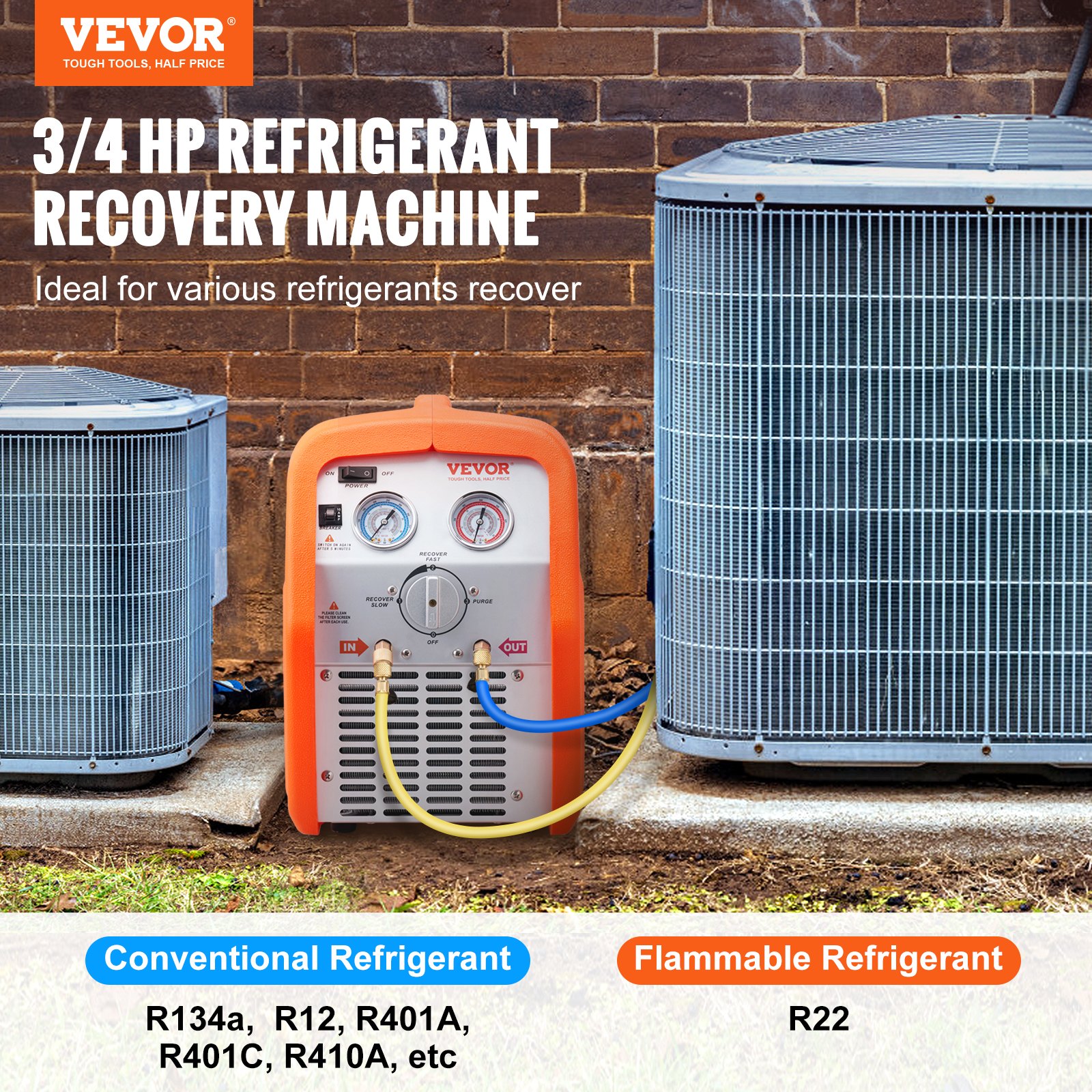 VEVOR Portable 3/4 HP Refrigerant Recovery Machine - AC Recovery ...