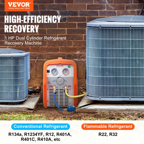 VEVOR 1 HP Refrigerant Recovery Machine - Dual Cylinder Portable AC ...