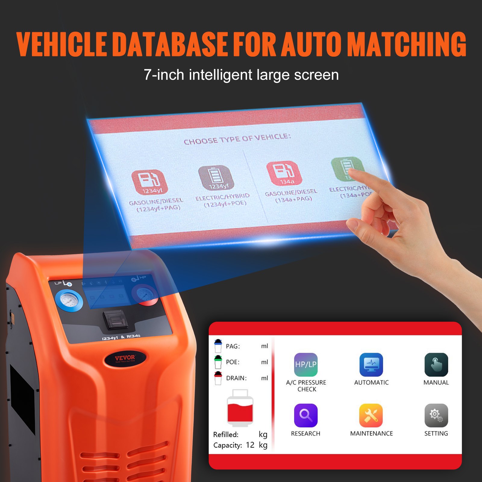 VEVOR Fully Automatic Refrigerant Recovery Machine - Dual Cylinder AC ...