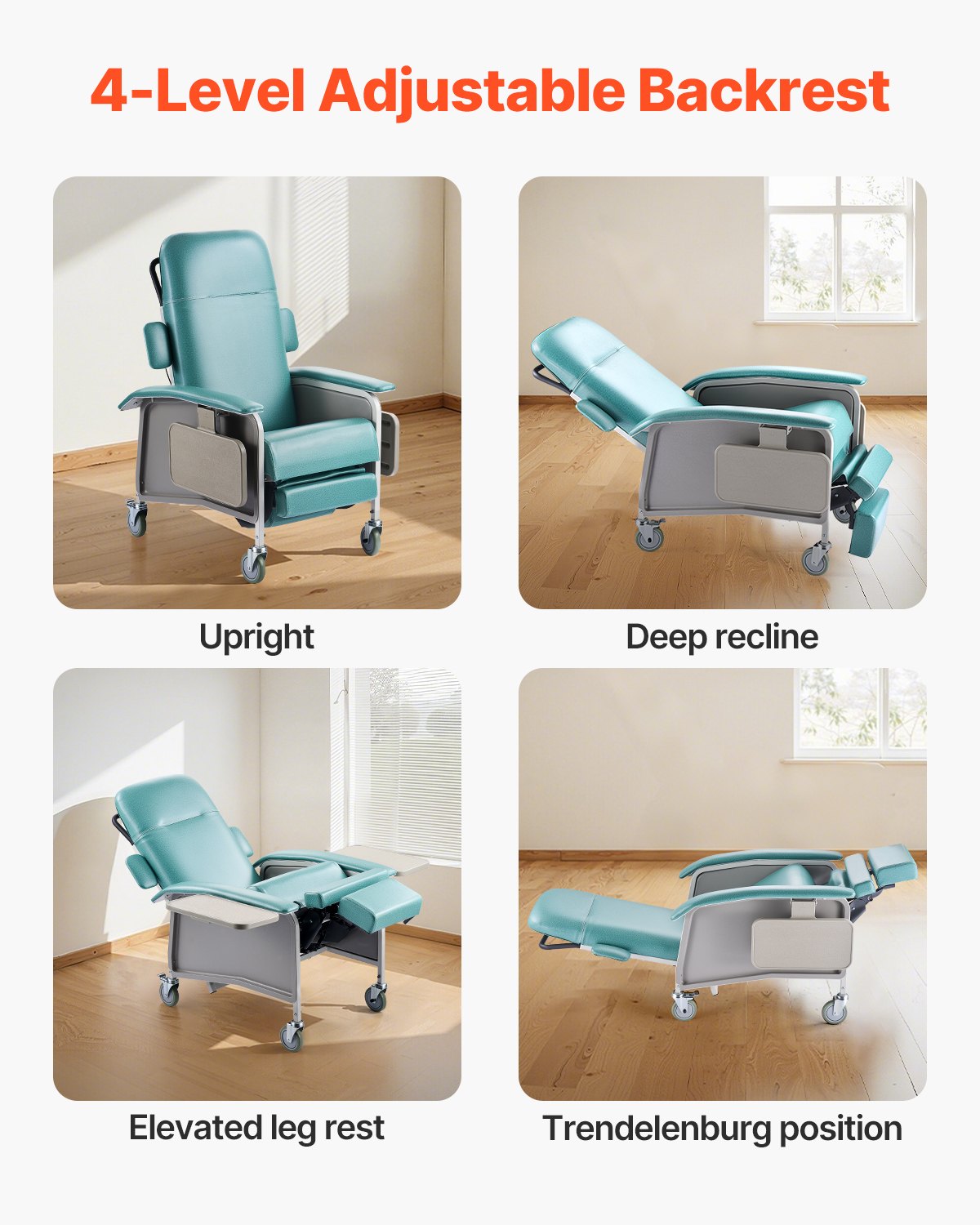 VEVOR Hospital Recliner Chair —4-Position Medical Geri Chair