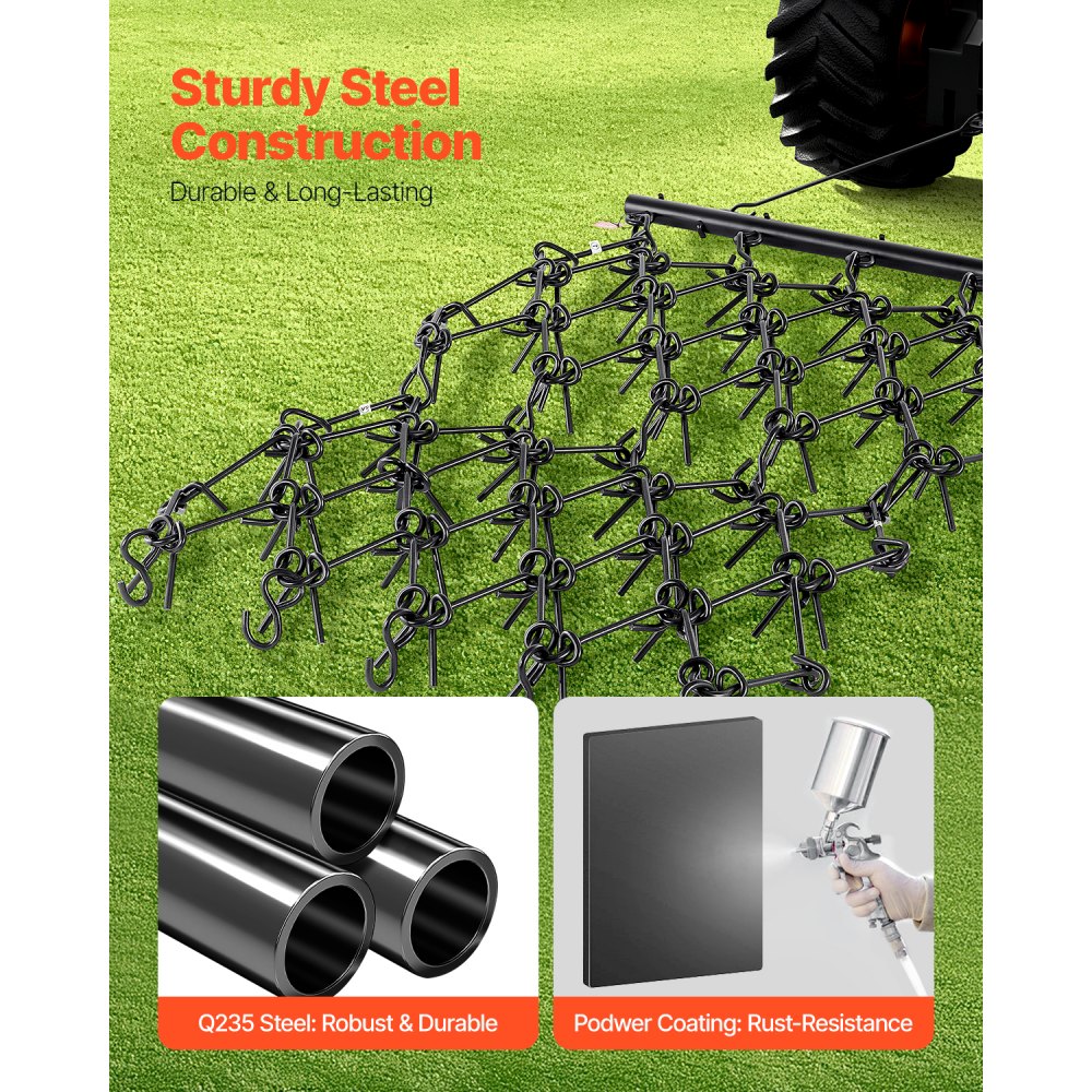 VEVOR Drag Harrow, 4 x 4 ft Durable Chain Harrow with 69 Sharp Teeth ...