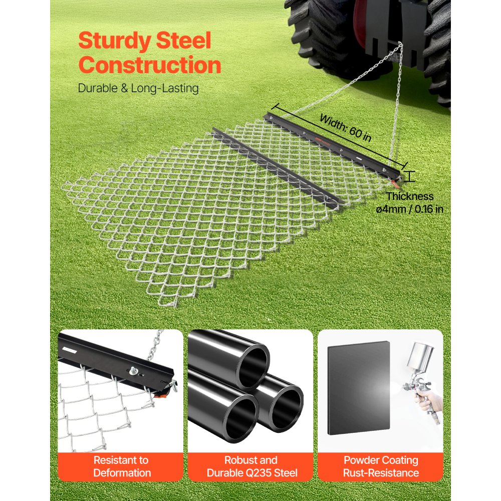 VEVOR Drag Chain Harrow – 4x5 ft, Q235 Steel ATV Rake