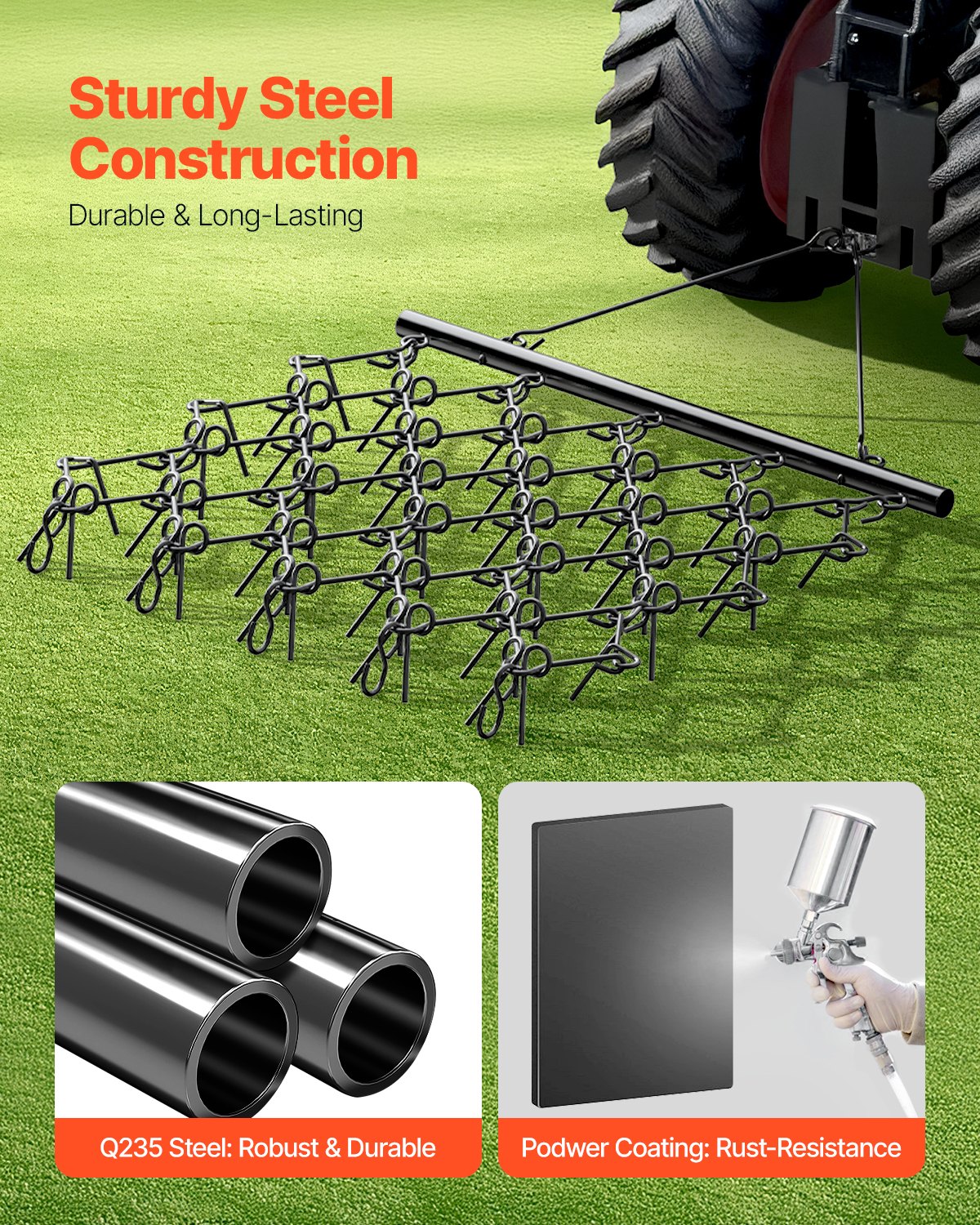 VEVOR Drag Harrow, 5 x 4.5 ft Durable Chain Harrow with 60 Sharp Teeth ...