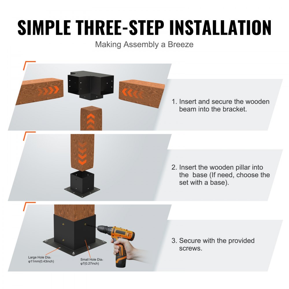 VEVOR Pergola Bracket Kit 6''x6''(Inner Size 5.6x5.6), 2pcs 4-Way Heavy ...