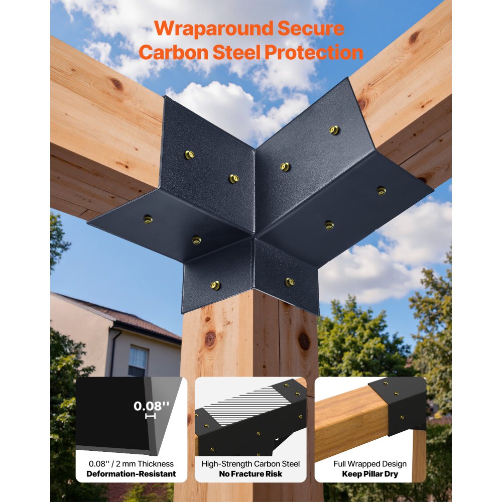 VEVOR Pergola Kit, 4x4 Inch 3-Way Slanted Brackets for 3.5x3.5 Inch ...