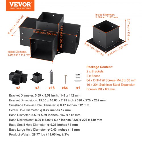 VEVOR Pergola Bracket Kit 6''x6'', 4pcs 4-Way Heavy Duty Corner Bracket ...