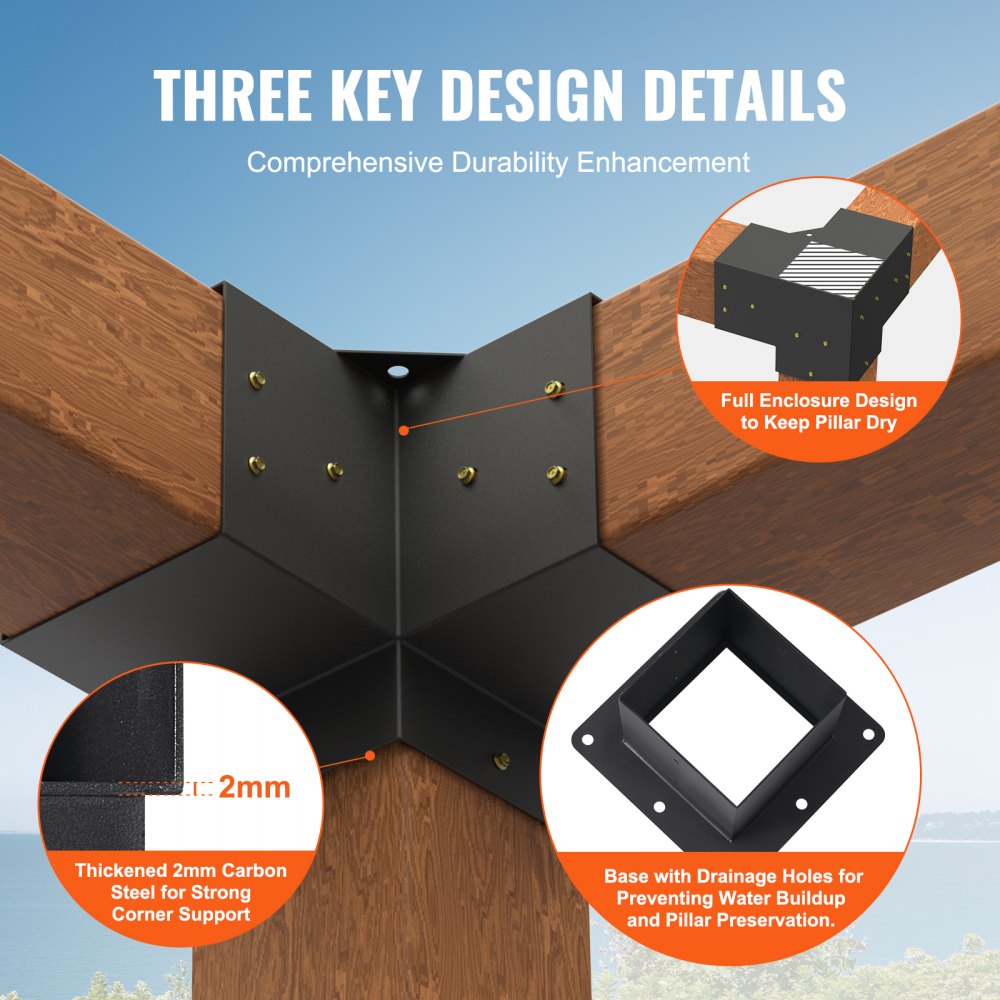 VEVOR Pergola Bracket Kit 6''x6'', 8pcs 3-Way Heavy Duty Corner Bracket ...