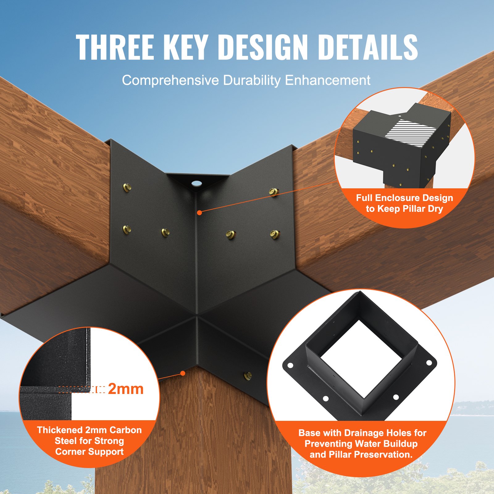 VEVOR Pergola Bracket Kit 6''x6'', 8pcs 3-Way Heavy Duty Corner Bracket ...