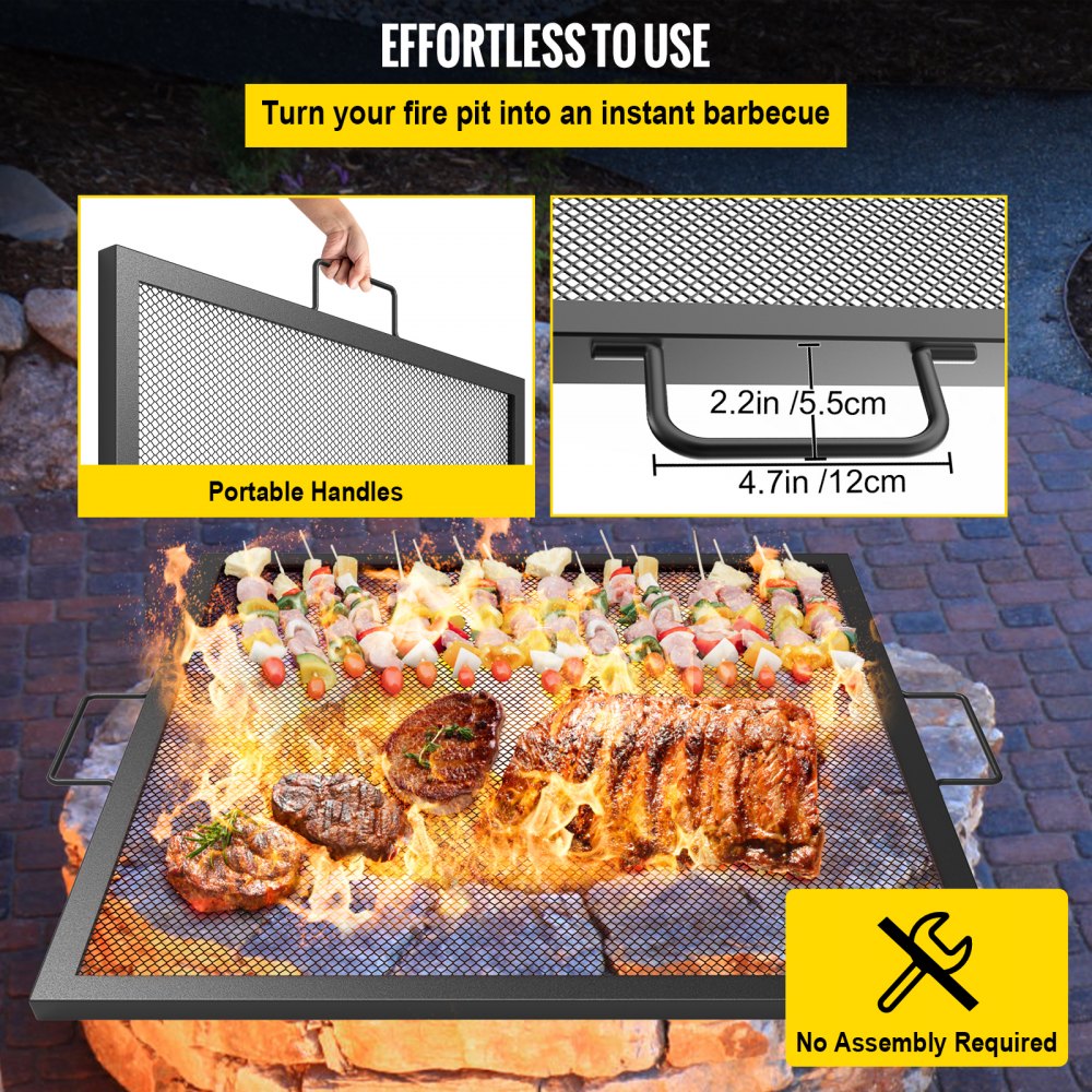 VEVOR Square Fire Pit Grate, X-Marks Square Grill Grate, Black Steel ...