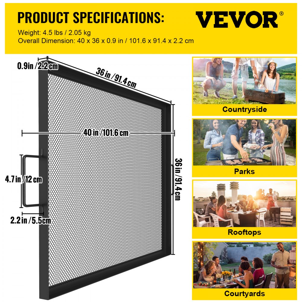 VEVOR Square Fire Pit Grate, 36 x 36 inch Fire Pit Grill Grate, X-Marks ...