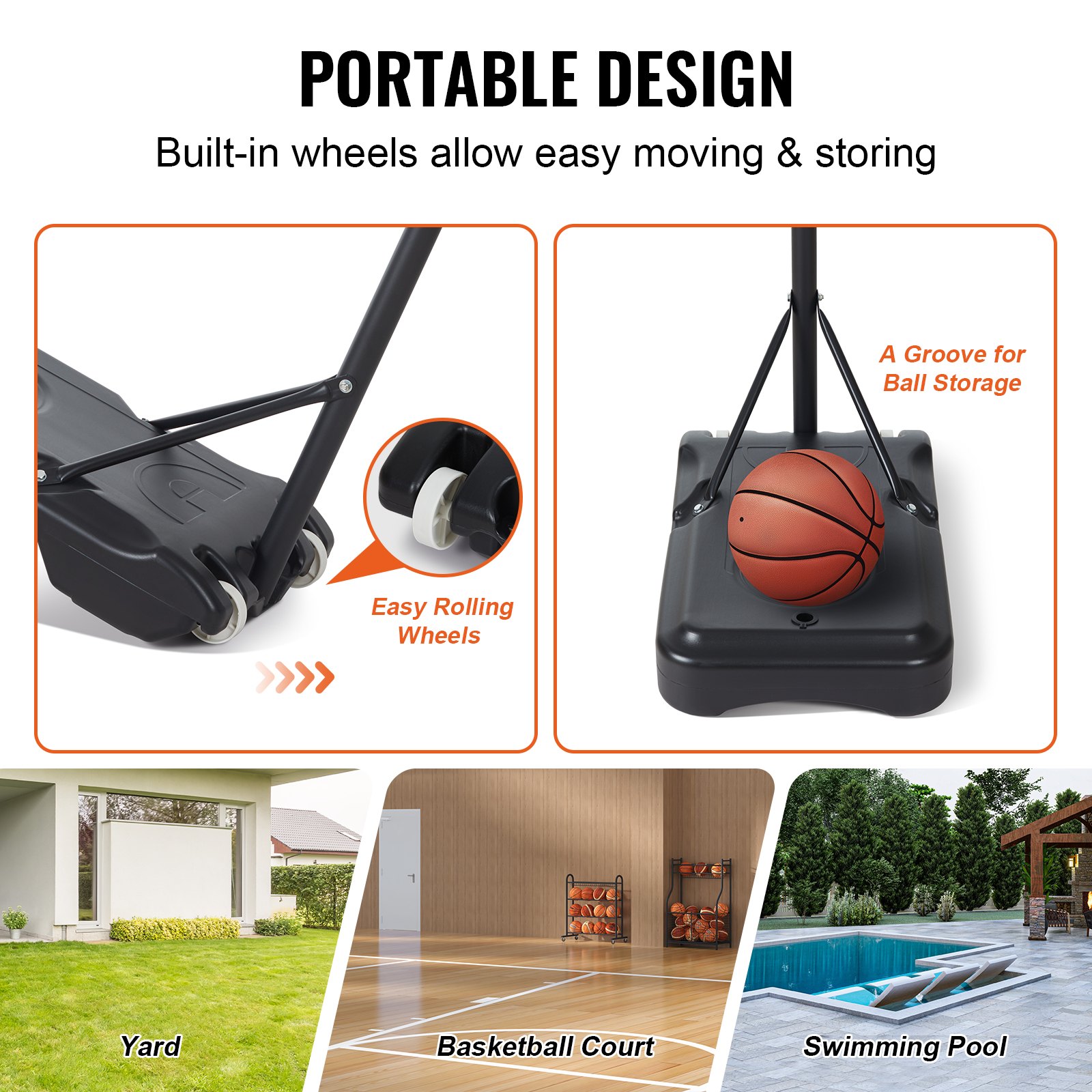 VEVOR Basketball Hoop, 5-7 ft Adjustable Height Portable Backboard ...