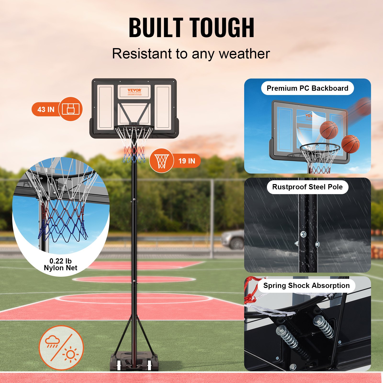 VEVOR Basketball Hoop, 4-10 ft Adjustable Height Portable Backboard ...