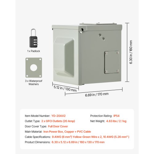 Outdoor Electrical Outlet Box 2 20 AMP GFCI Receptacles Power Outlet ...