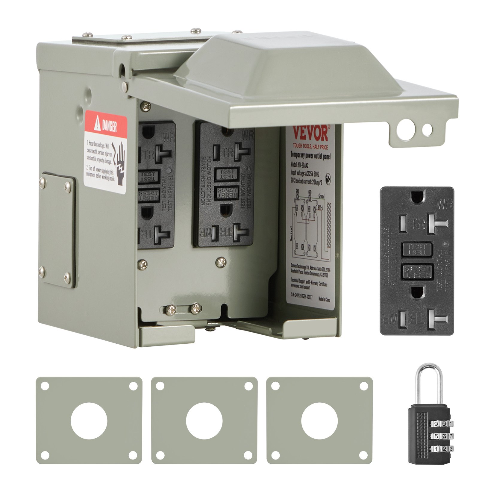 VEVOR Approved Outdoor Dual Power Outlet - 2 x 20A GFCI