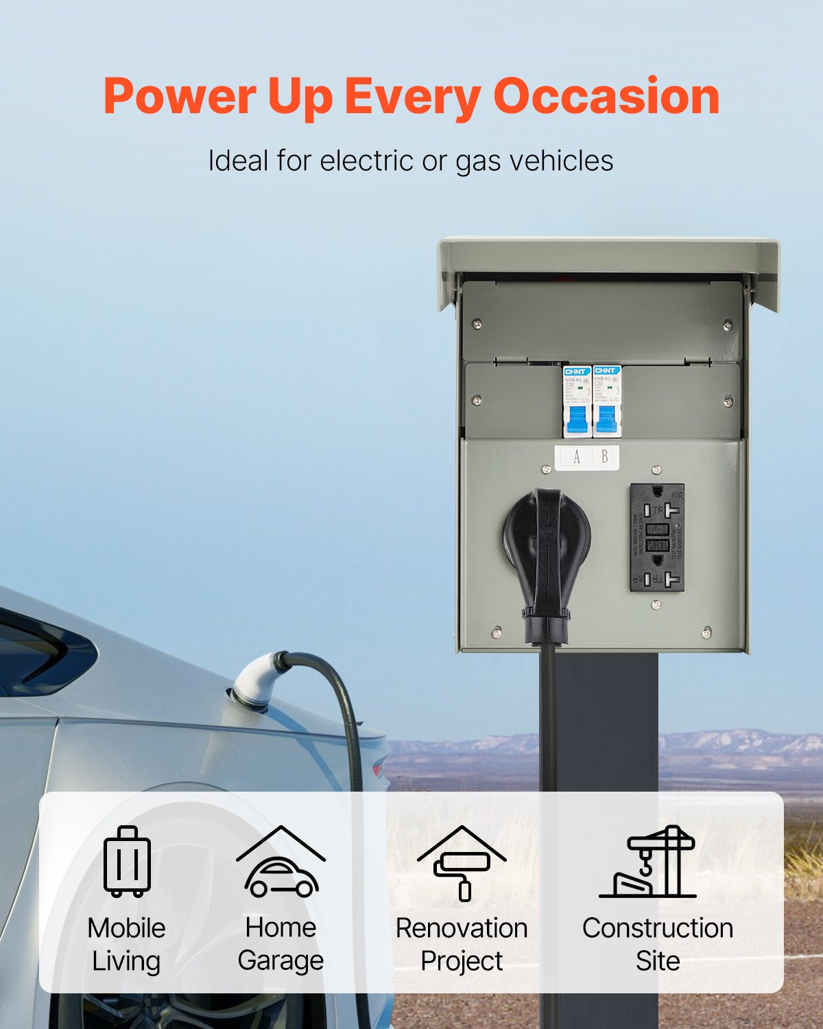 VEVOR Temporary Power Outlet Panel, 20 30 Amp, RV EV Electrical Outlet ...