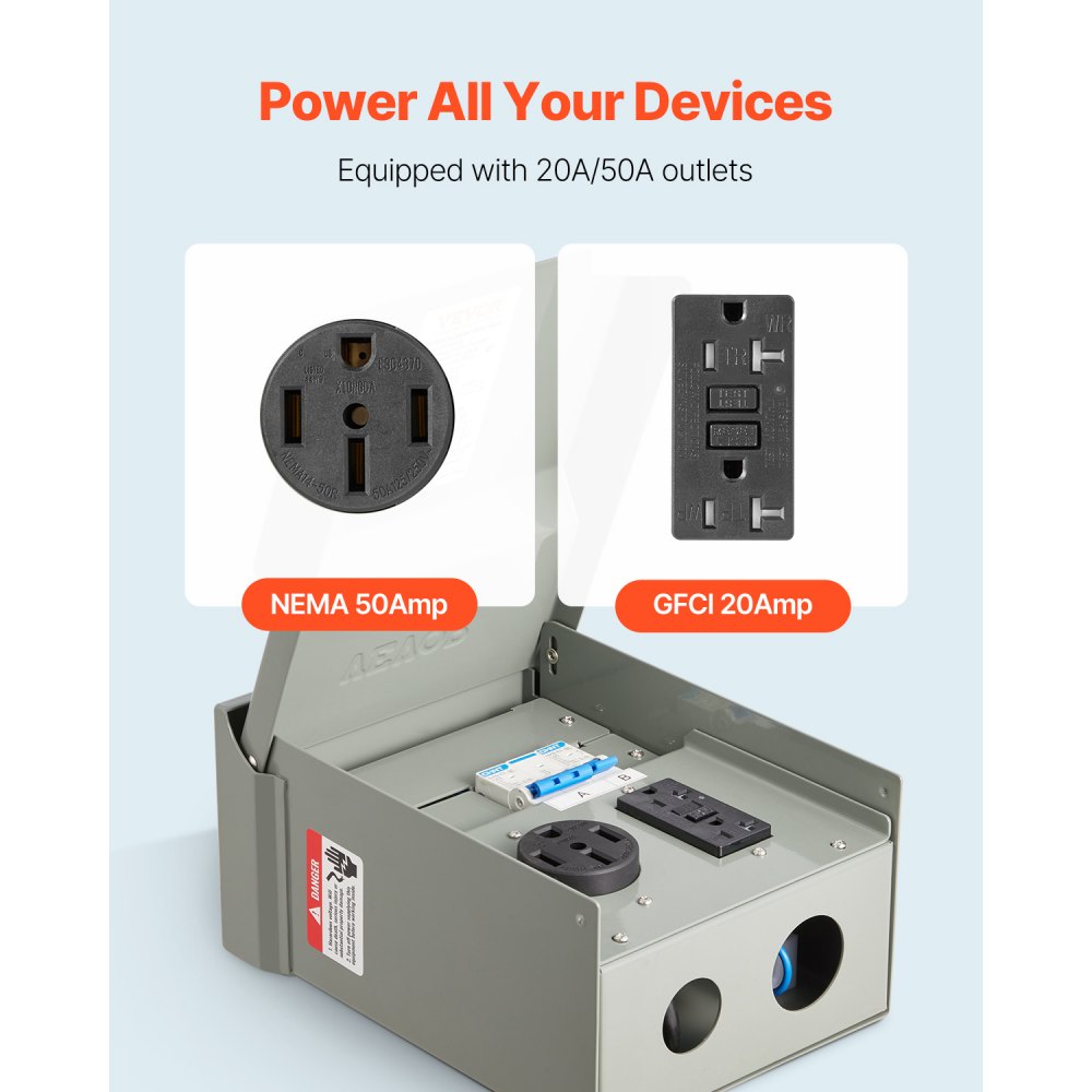 VEVOR Temporary Power Outlet Panel RV Electrical Panel 20 50 Amp RV ...