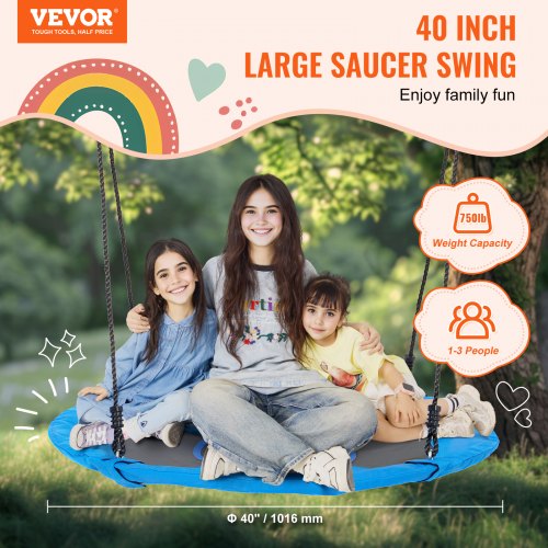 VEVOR Tree Swing 40 In Saucer Swing 750lbs Weight Capacity 900D Oxford ...