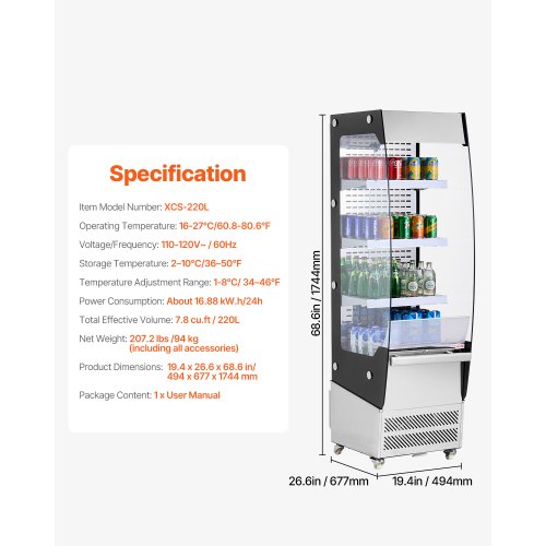 Open Air Merchandiser 3-Tier Display Cooler with Air Curtain 7.8cu.ft ...