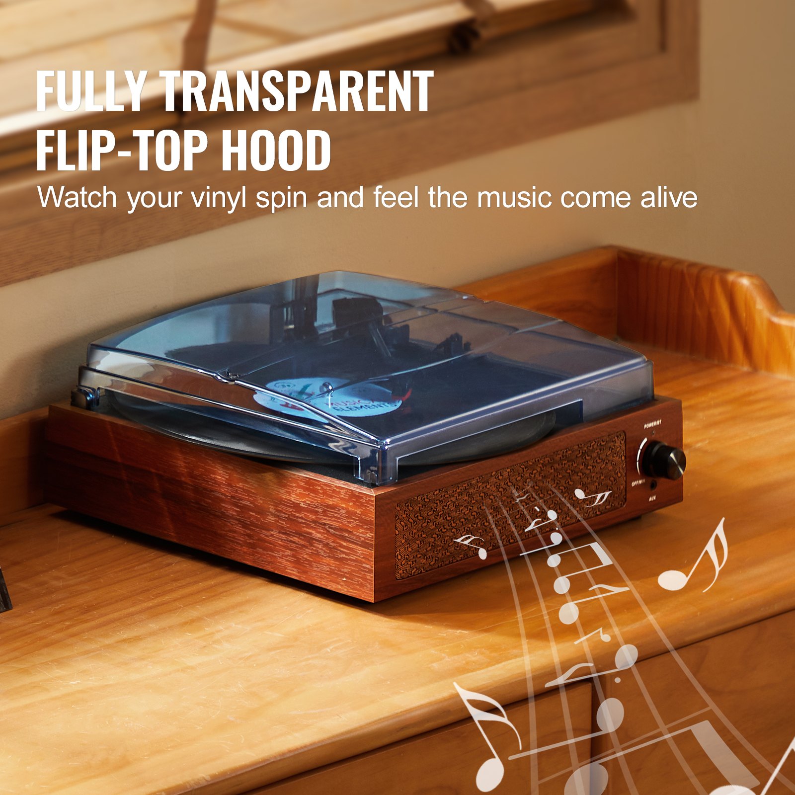 VEVOR Vinyl Record Player, 3-Speed, Belt Driven Turntable Player with ...