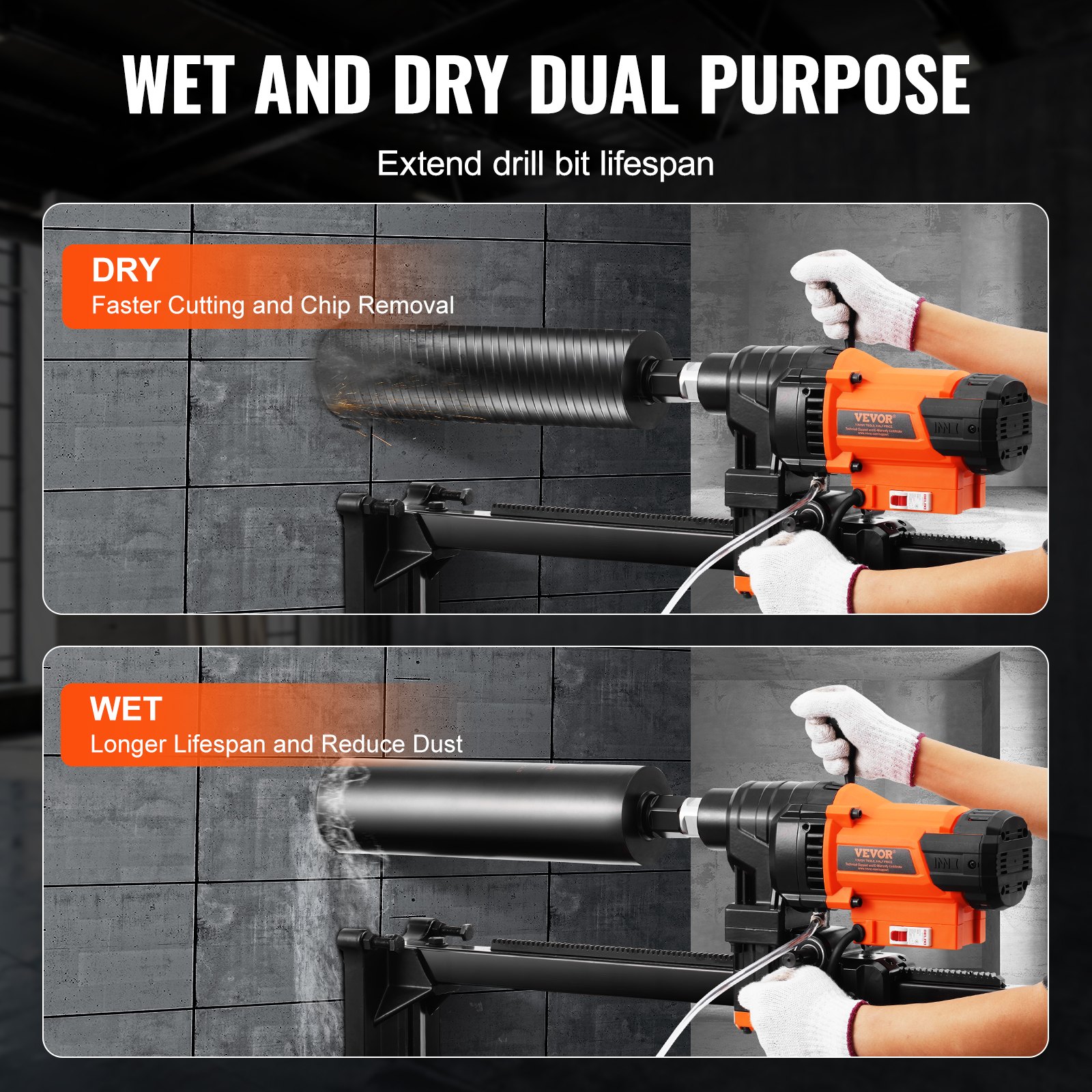 VEVOR Core Drill Machine 2.03-24.9 cm Dia 3200W Diamond Core Drill Rig ...