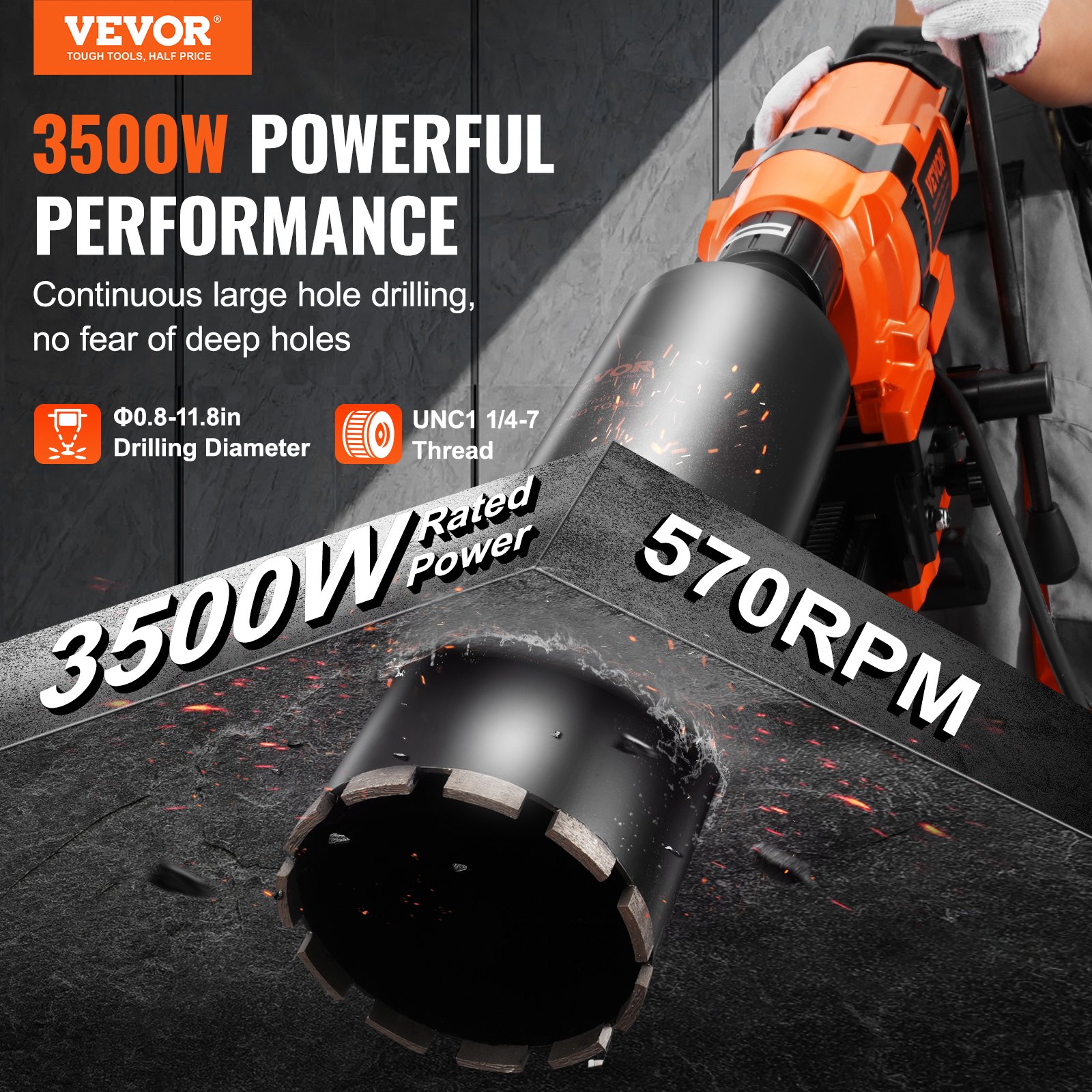 VEVOR Core Drill Machine, 0.8-11.8in Drilling Diameter Diamond Core ...