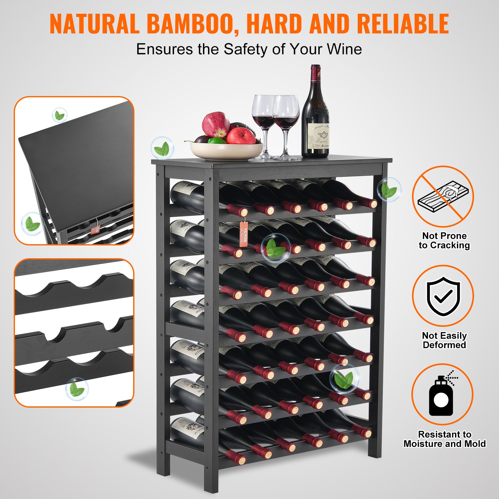 VEVOR 42 Bottle 7-Tier Modular Wine Rack Bamboo Wood Display Shelf with ...