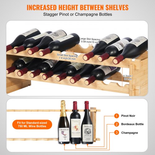 VEVOR 18 Bottle Stackable Modular Wine Rack Bamboo Wood Display Shelf 2 ...
