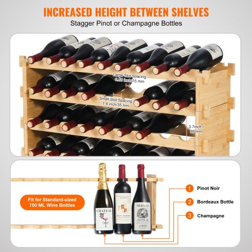 VEVOR 36 Bottle Stackable Modular Wine Rack Bamboo Wood Display Shelf 4 ...
