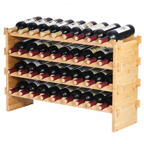VEVOR 36 Bottle Stackable Modular Wine Rack Bamboo Wood Display Shelf 4 ...