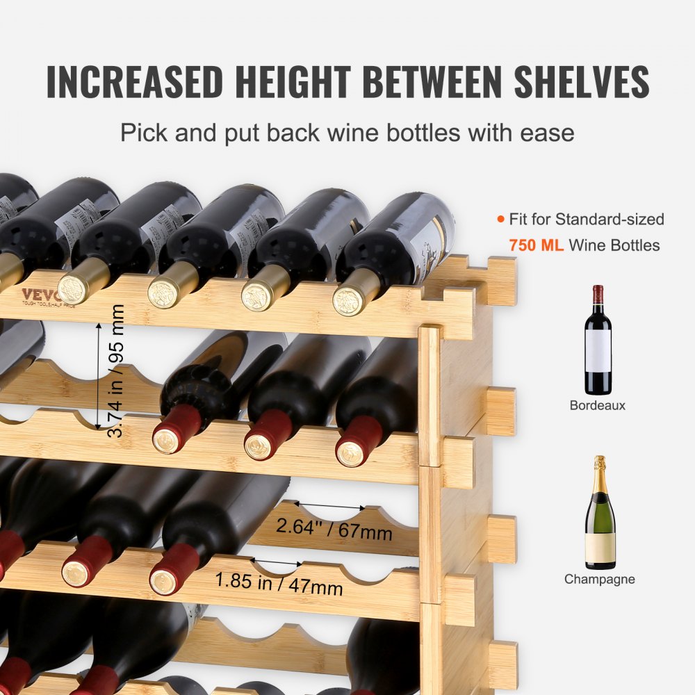 VEVOR 48 Bottle Stackable Modular Wine Rack Bamboo Wood Display Shelf 6 ...