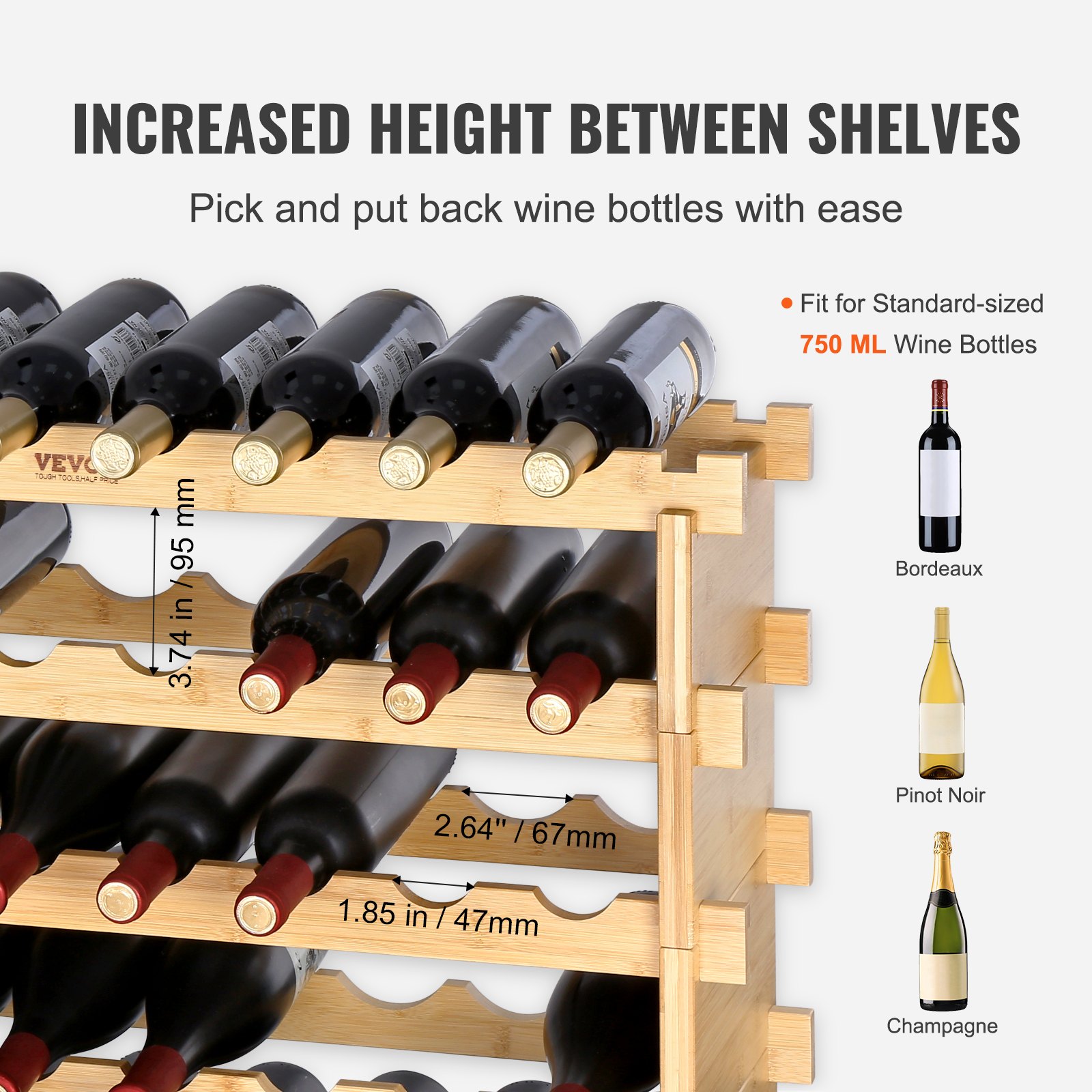 VEVOR 48 Bottle Stackable Modular Wine Rack Bamboo Wood Display Shelf 6 ...