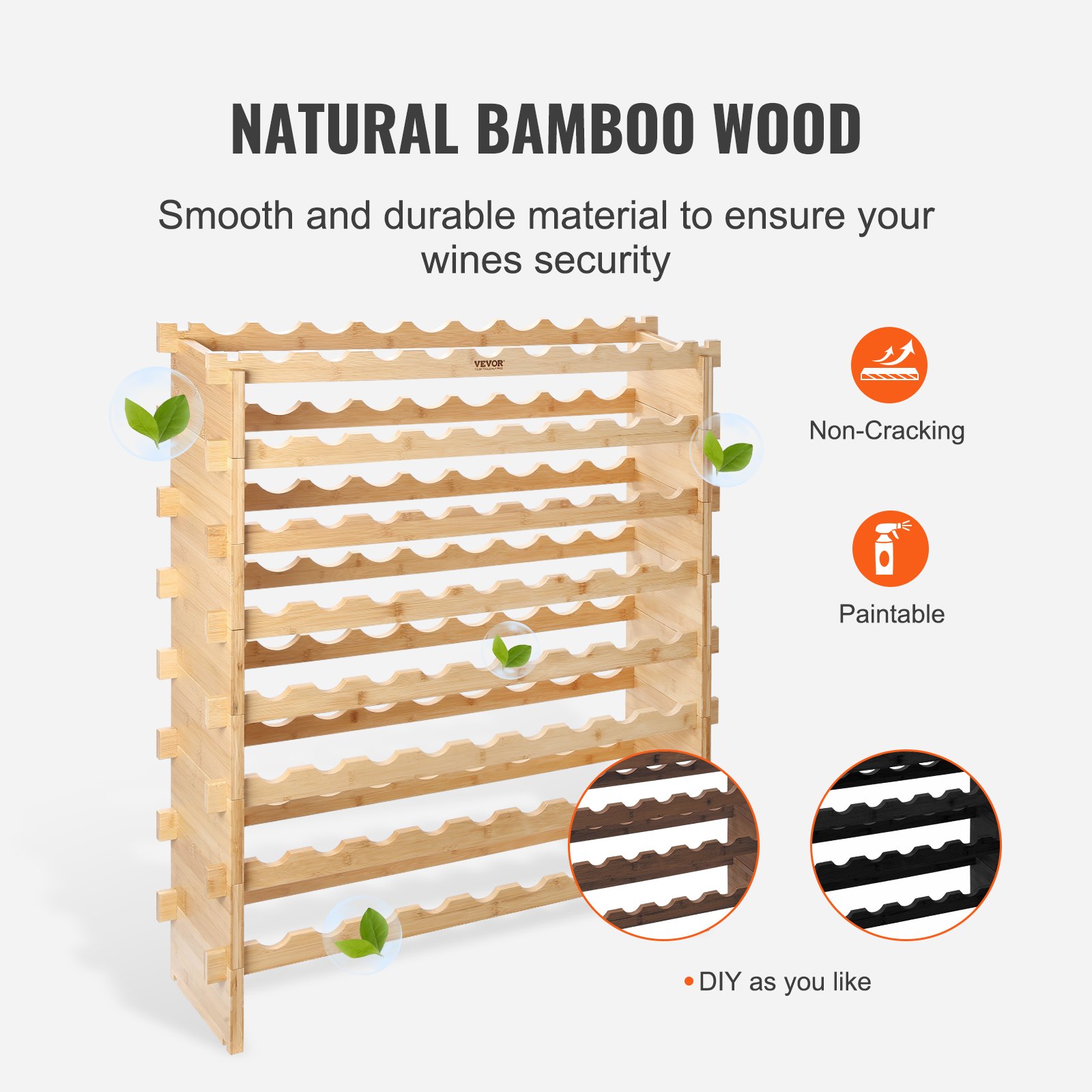 VEVOR 72 Bottle Stackable Modular Wine Rack Bamboo Wood Display Shelf 8 ...