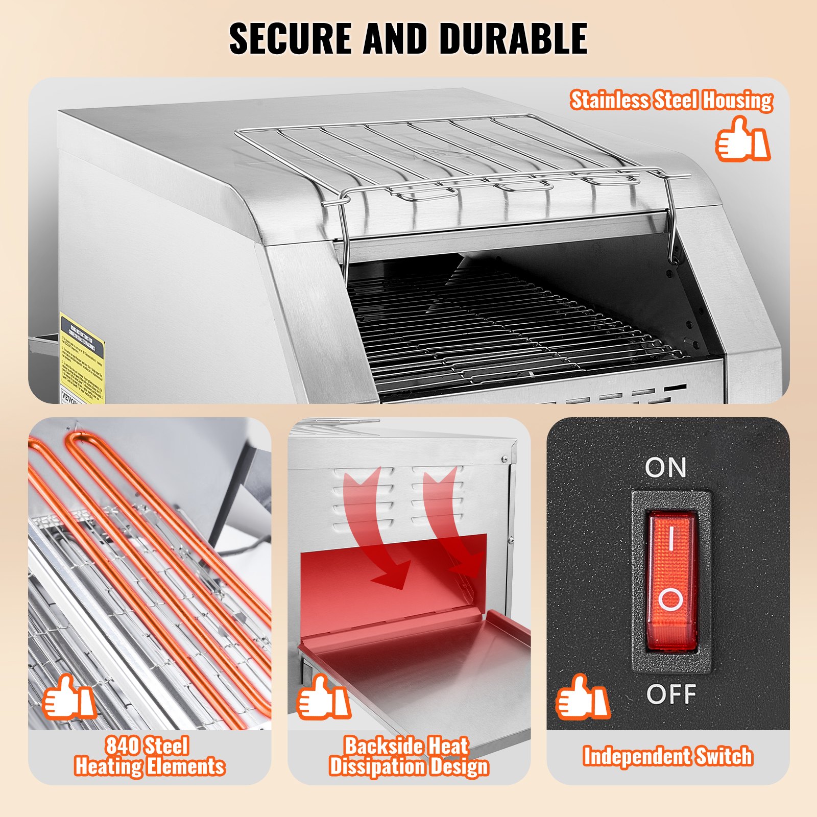VEVOR Commercial Conveyor Toaster, 300 Slices/Hour Conveyor Belt ...
