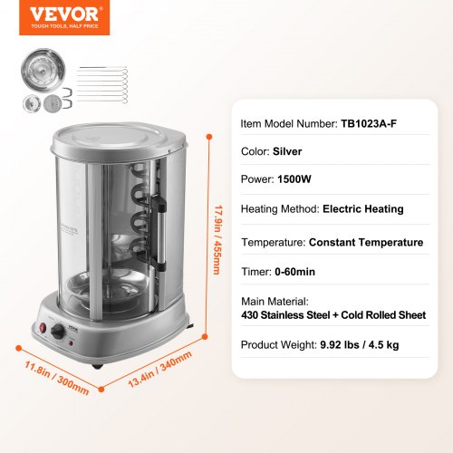 VEVOR Stainless Steel Shawarma Grill Machine Vertical Gyro Rotisserie ...