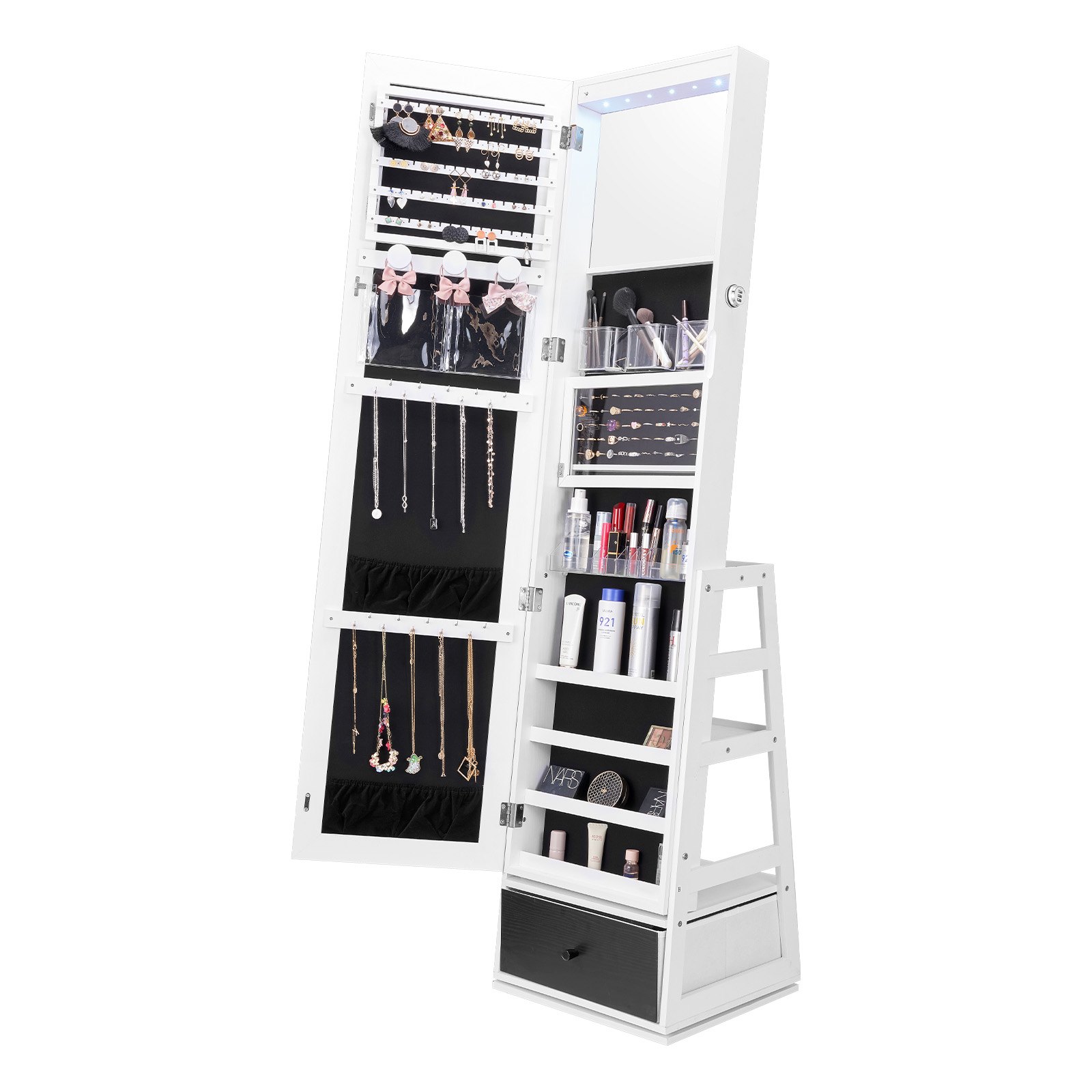 VEVOR Standing Mirror with Jewelry Cabinet – 360° Swivel