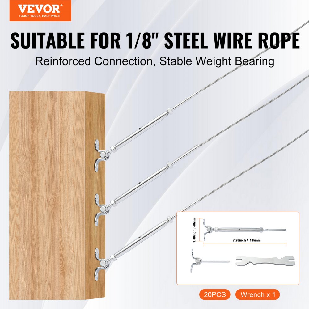 VEVOR T316 Stainless Steel Adjustable Angle 1/8" Cable Railing Kit ...