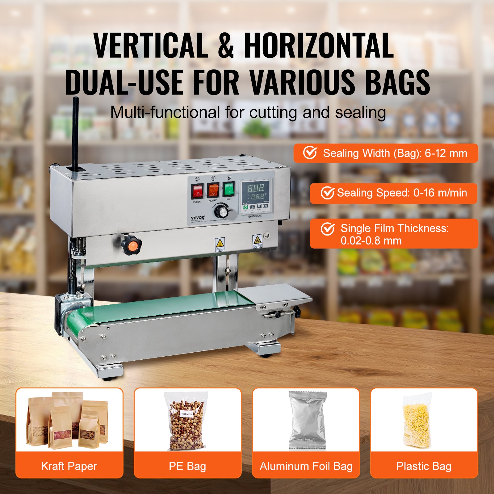 VEVOR Continuous Bag Band Sealing Machine Vertical Band Sealer ...