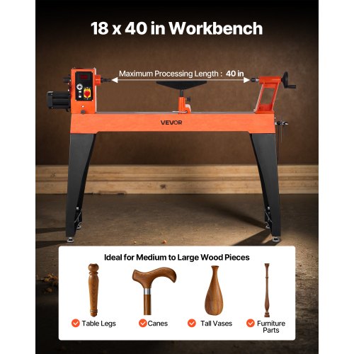 VEVOR Woodworking Lathe, 2 HP, Wood Lathe Machine with 0 to 3200 RPM ...